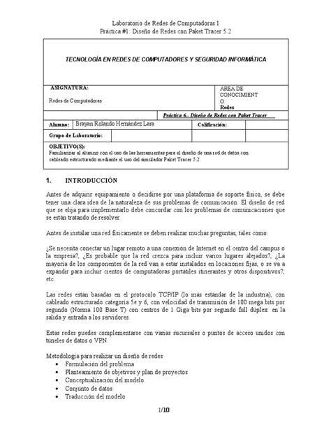 Práctica De Laboratorio 6 Diseño De Redes Con Packet Tracer Pdf Red De Computadoras