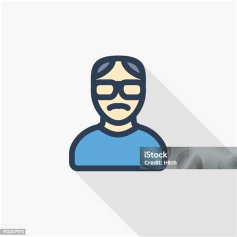 아바타 아버지 성인 남자 얇은 라인 플랫 컬러 아이콘 선형 벡터 기호입니다 화려한 긴 그림자 디자인입니다 경관에 대한 스톡 벡터