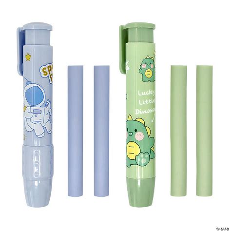 Wrapables Spaceman And Dinosaur Clickable Push Button Erasers Retractable Erasers With Refills