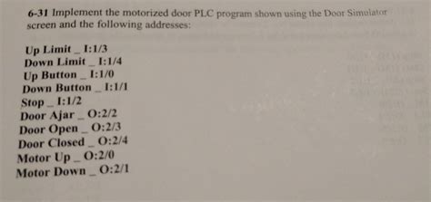 Implement The Motorized Door PLC Program Shown Chegg