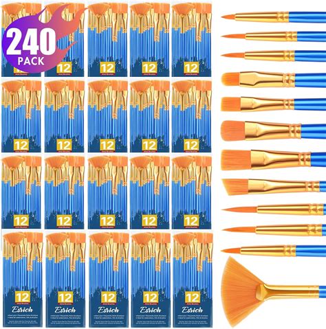 Amazon.com: ESRICH Paint Brushes Set,20 Pack 240 Pcs Nylon Hair Paintbrushes Round-Pointed Tip ...