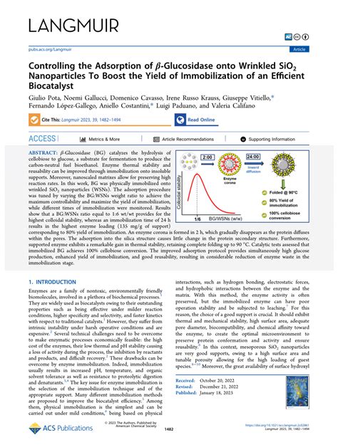 Pdf Controlling The Adsorption Of β Glucosidase Onto Wrinkled Sio 2 Nanoparticles To Boost The
