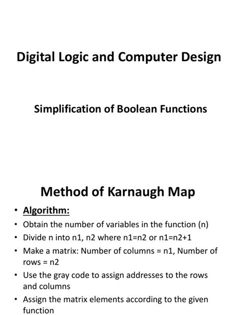 Digital Logic And Computer Design Simplification Of Boolean Functions