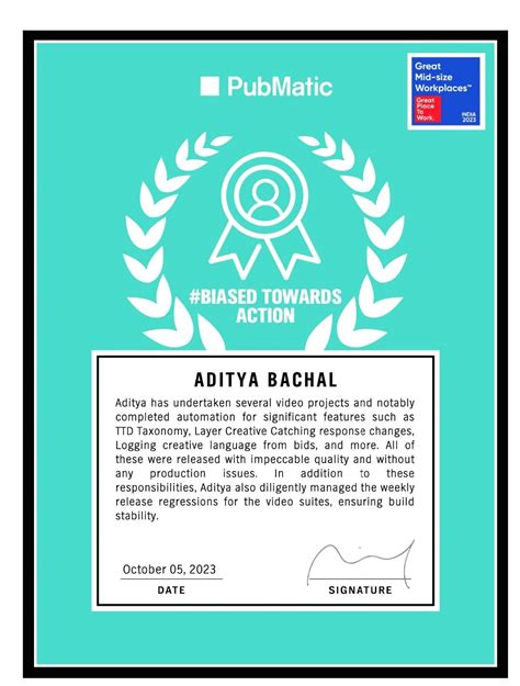 Aditya Bachal On Linkedin Thank You Pubmatic For The Recognition 30