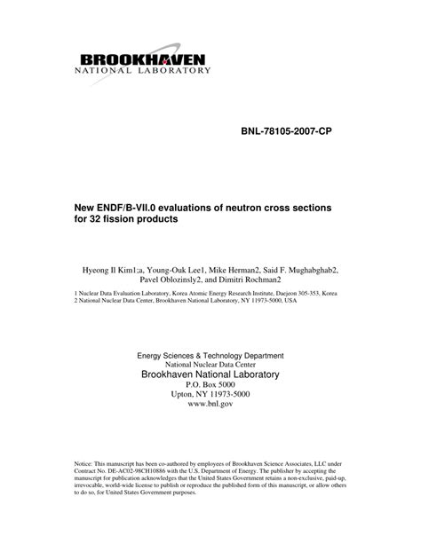 Pdf New Endfb Vii0 Evaluations Of Neutron Cross Sections For 32 Fission Products