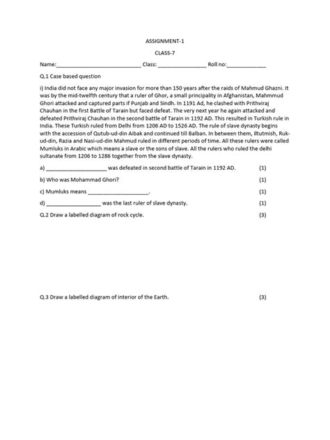 Assignment Class 7 Pdf