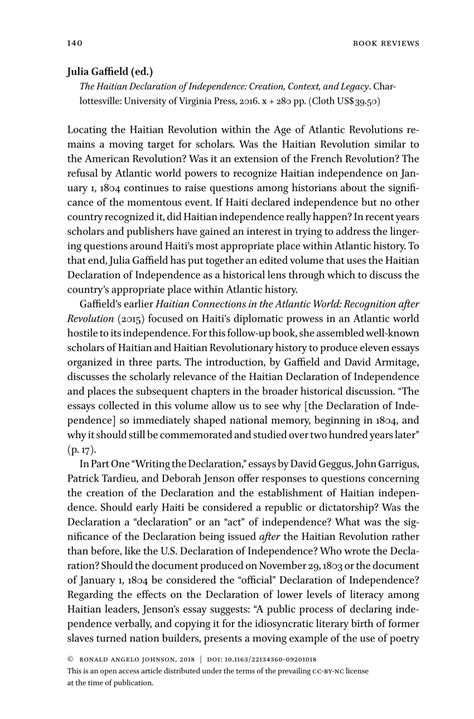 pdf review of julia gaffield s the haitian declaration of