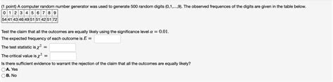 Solved 1 Point A Computer Random Number Generator Was Used