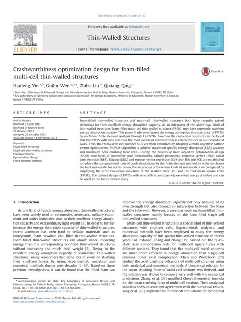 Pdf Crashworthiness Optimization Design For Foam Filled Multi Cell