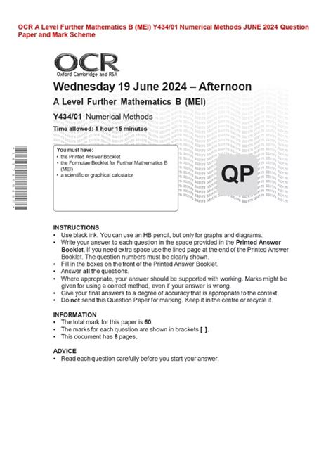 ocr a level further mathematics b mei y434 01 numerical methods june
