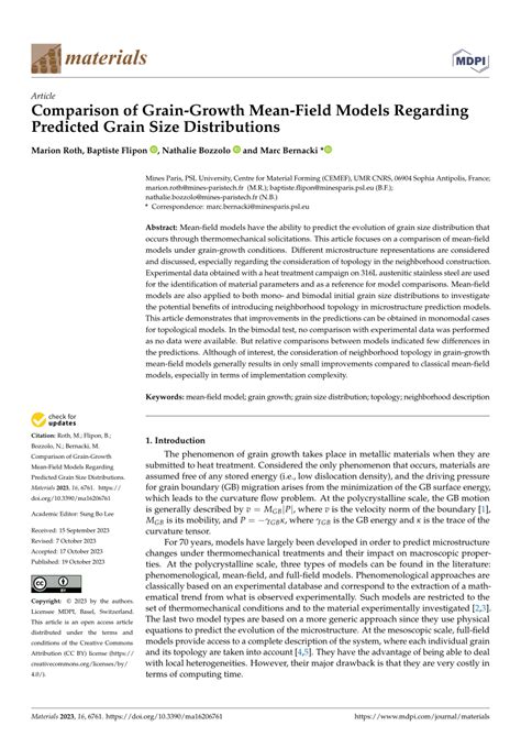 Pdf Comparison Of Grain Growth Mean Field Models Regarding Predicted Grain Size Distributions