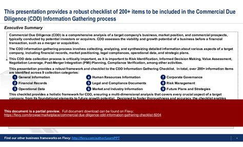 Commercial Due Diligence Cdd Information Gathering Checklist Ppt Slide Deck