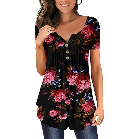 Testy Women Summer Printed Regular Women Short Sleeves V Neck Button