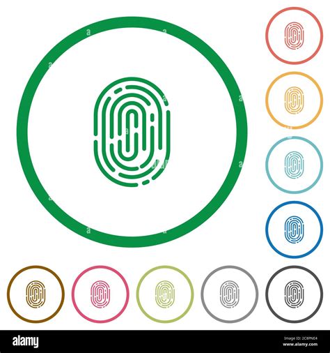 Set Of Fingerprint Color Round Outlined Flat Icons On White Background Stock Vector Image And Art