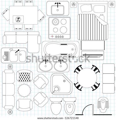 단순가구 계획의 개요 벡터 평면도 기호를 스톡 벡터로열티 프리 126721148