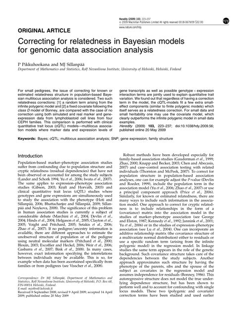 Pdf Correcting For Relatedness In Bayesian Models For Genomic Data Association Analysis