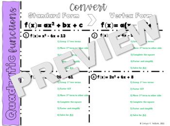 Quadratic Parent Function And Vertex Form Notes By Overflow Technologies