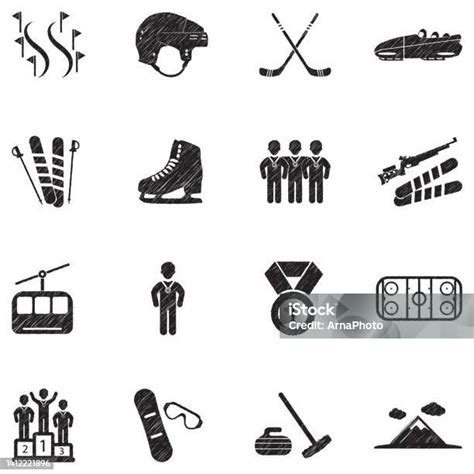 동계 올림픽 아이콘 블랙 낙서 디자인 벡터 일러스트레이션 눈 냉동상태의 물에 대한 스톡 벡터 아트 및 기타 이미지 눈 냉동상태의 물 스포츠 트랙