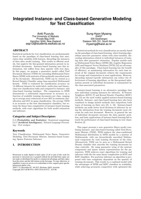 Pdf Integrated Instance And Class Based Generative Modeling For Text Classification