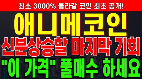 애니메코인 코인전망 신분 상승할수 있는 마지막 기회 금일 이 가격 반드시 풀매수 하세요 저도 이번 폭등에 31억 베팅 합니다 쫄지 말고 매수 Youtube