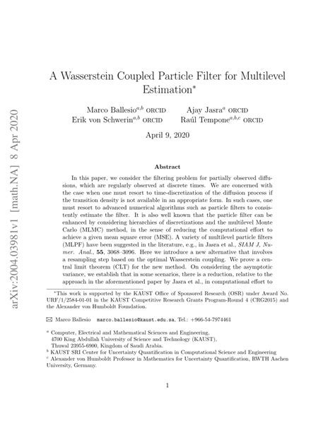 pdf a wasserstein coupled particle filter for multilevel estimation