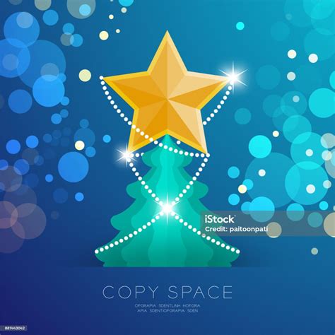 골든 스타 패턴 및 Bokeh 빛 크리스마스 트리 설정 블루 그라데이션 배경 복사 공간에 고립 된 그림 0명에 대한 스톡 벡터 아트 및 기타 이미지 Istock