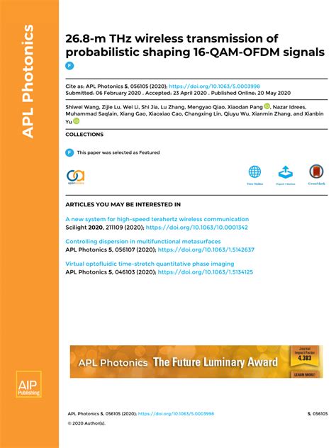 Pdf 268 M Thz Wireless Transmission Of Probabilistic Shaping 16 Qam Ofdm Signals