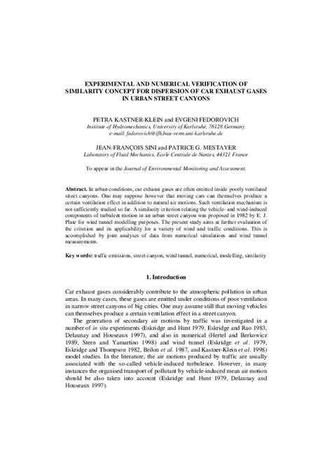 Pdf Experimental And Numerical Verification Of Similarity Concept For Dispersion Of Car