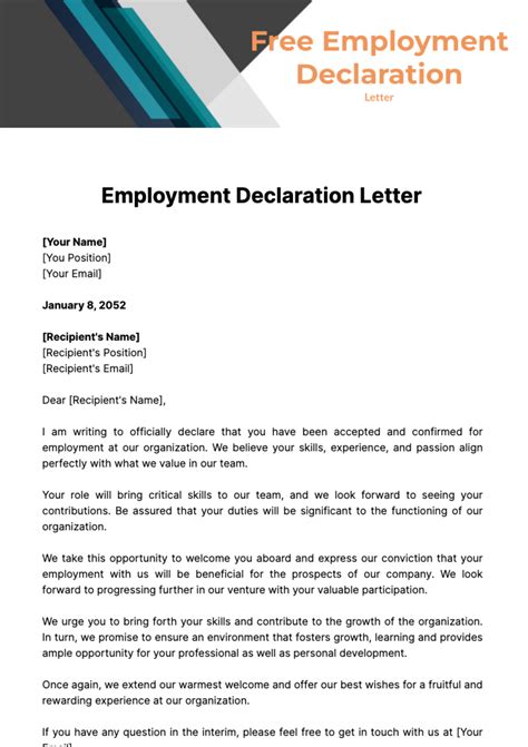 Free Employment Declaration Letter Template To Edit Online