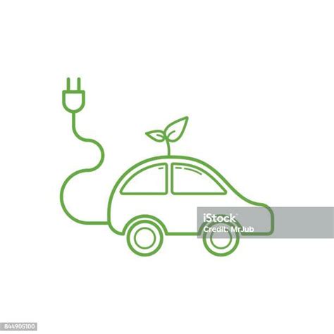 흰색 배경 생태 및 녹색 에너지 개념에 전기 자동차 아이콘의 개요 차에 대한 스톡 벡터 아트 및 기타 이미지 차 환경 보전 로고 Istock
