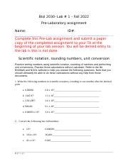 Lab Biol Pre Lab Assignment Calcularions F Docx Biol Lab Fall