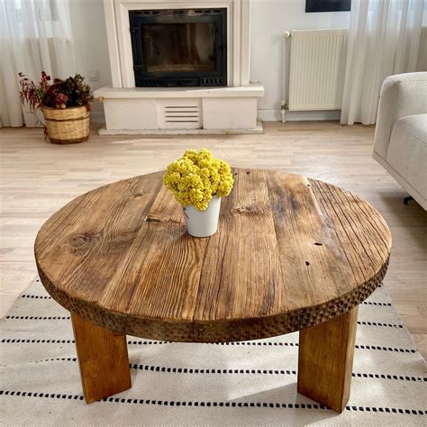 Round Rustic Wood Coffee Table