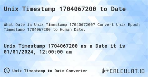 Unix Timestamp 1704067200 To Date Calculatio