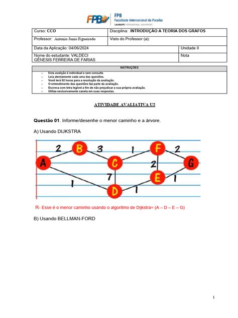 Avaliação De Algoritmos Em Grafos Pdf Algoritmos Teoria Dos Gráficos