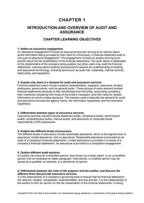 Chapter 1 Audit And Assurance Chapter 1 Introduction And Overview Of Audit And Assurance