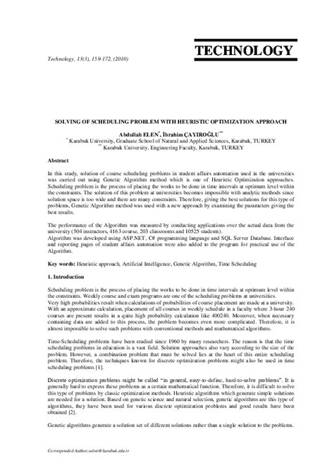 pdf solving of scheduling problem with heuristic optimization approach