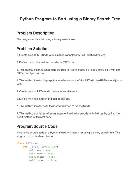SOLUTION Python Program To Sort Using A Binary Search Tree Studypool
