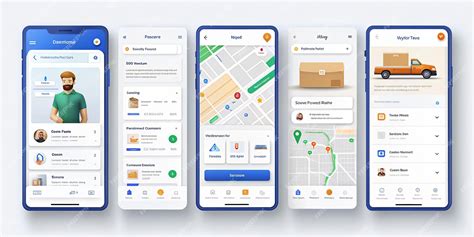 Delivery Mobile App Interface Screens Template Set Online Account