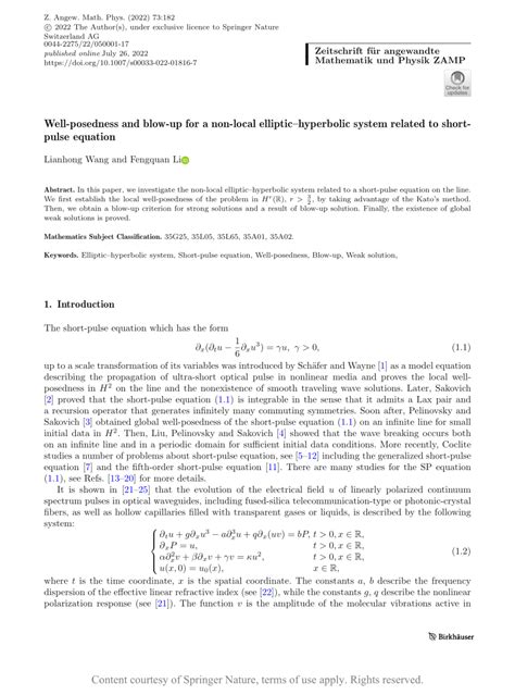 Well Posedness And Blow Up For A Non Local Elliptichyperbolic System Related To Short Pulse