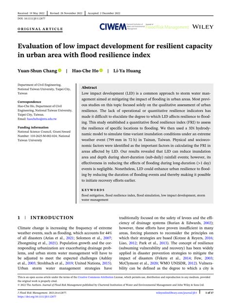 Pdf Evaluation Of Low Impact Development For Resilient Capacity In Urban Area With Flood
