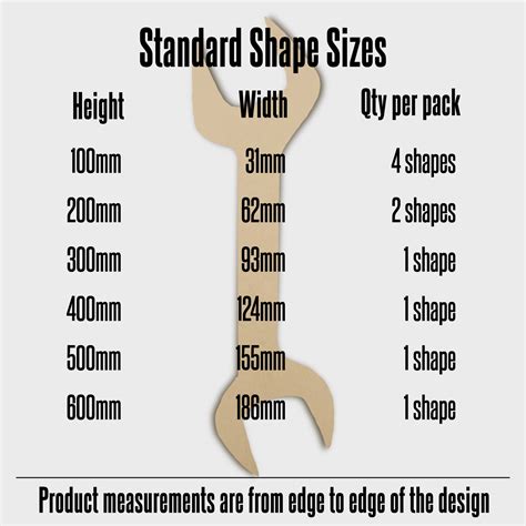 Wooden Spanner Shape 100 600mm 3mm Mdf Craft Unpainted Laser Cut