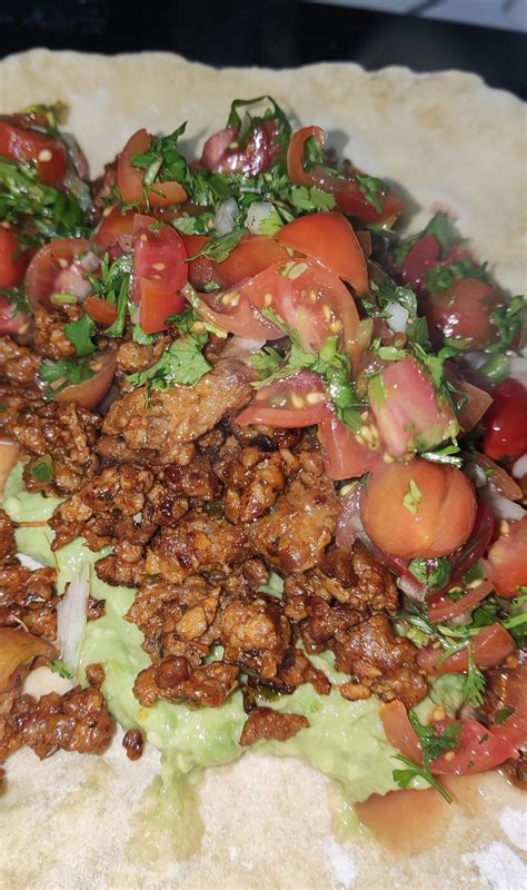 [homemade] Guac Ground Beef And Pico De Gallo On A Corn Tortilla R Food