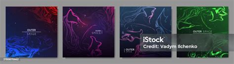 벡터 일러스트 레이 션입니다 액체 효과 배경입니다 하모니 다크 그라데이션 컬러 배너 세트입니다 웹 템플릿 광고 또는 응용 프로그램 배경 화면을 위한 디자인 요소 신비한