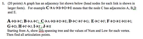 solved a graph has an adjacency list shown below head nodes