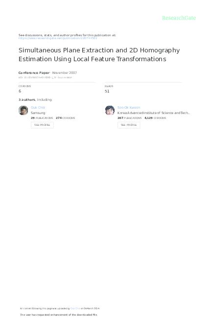 Pdf Simultaneous Plane Extraction And 2d Homography Estimation Using Local Feature Transformations