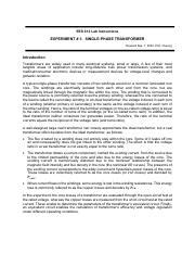 Lab Single Phase Transformer Pdf EES Lab Instructions EXPERIMENT SINGLE