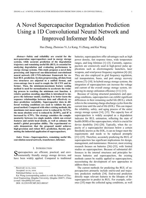 Pdf A Novel Supercapacitor Degradation Prediction Using A 1d