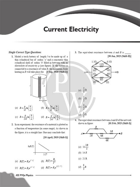 Current Electricity Pyq Practice Sheet Physics Download Free Pdf Electrical Resistance