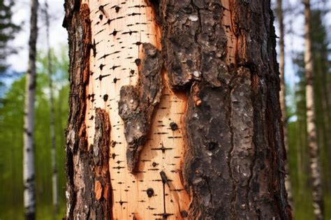 Tree Trunk Showing Signs Of Bark Beetles Premium Ai Generated Image