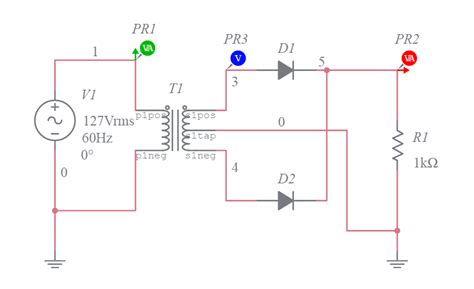 retificador de onda completa com ct multisim live